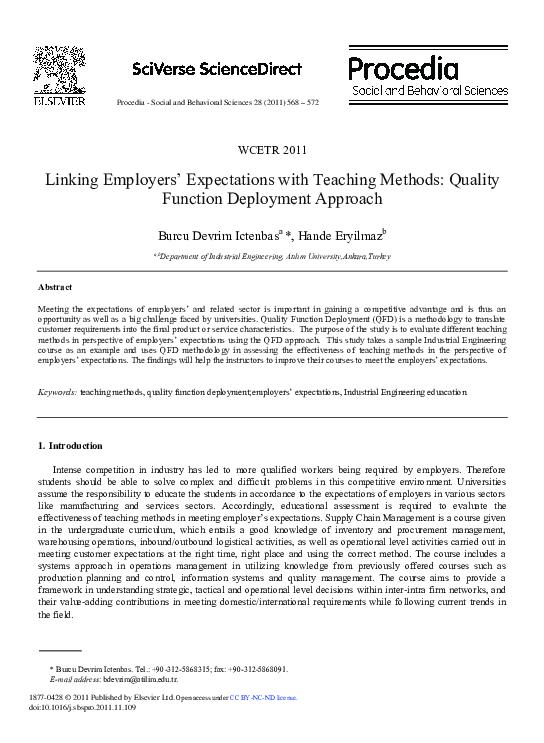(PDF) Linking Employers’ Expectations with Teaching Methods: Quality Function Deployment Approach