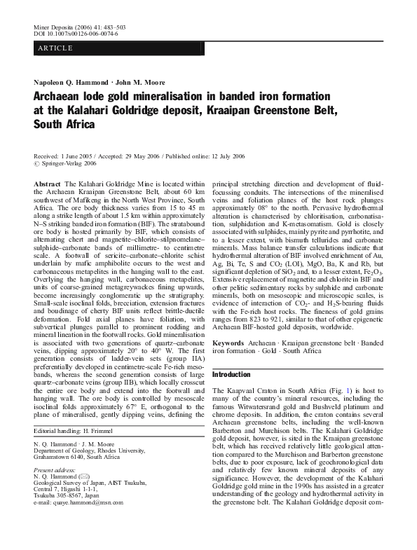 (PDF) Archaean lode gold mineralisation in banded iron formation at the ...