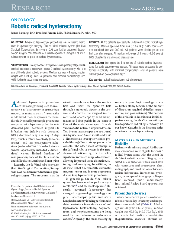 (PDF) Robotic radical hysterectomy