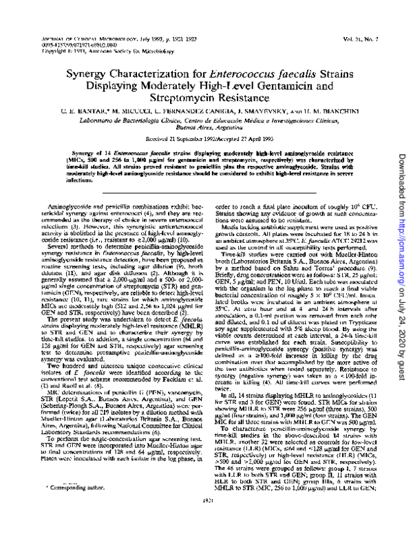 Pdf Synergy Characterization For Enterococcus Faecalis Strains