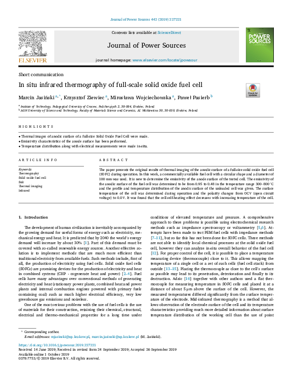 (PDF) In situ infrared thermography of full-scale solid oxide fuel cell