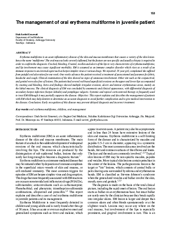 The management of oral erythema multiforme in juvenile patient