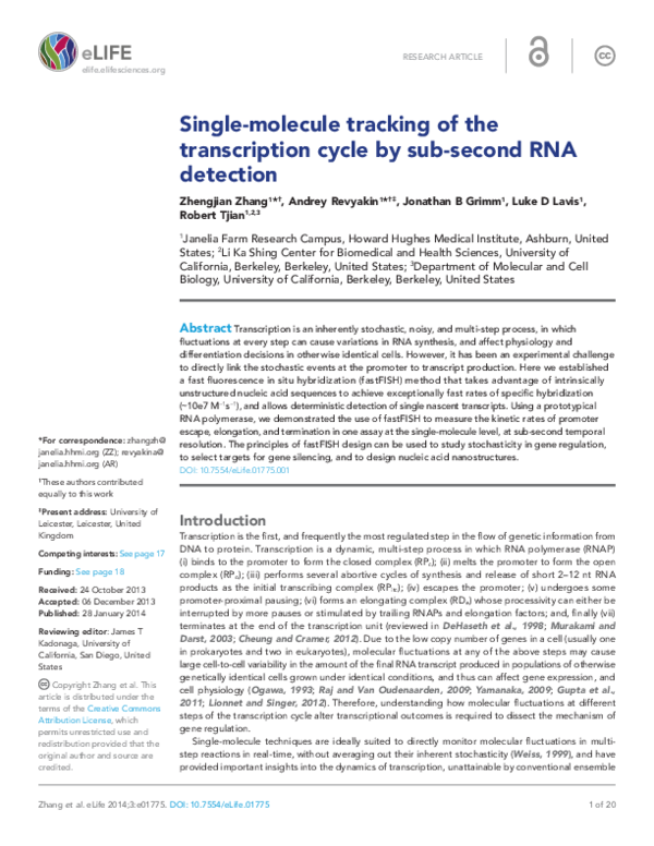 Pdf Single Molecule Tracking Of The Transcription Cycle By Sub Second Rna Detection