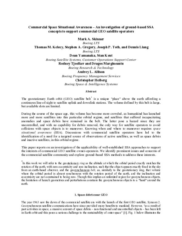 (PDF) Commercial Space Situational Awareness: An investigation of ...
