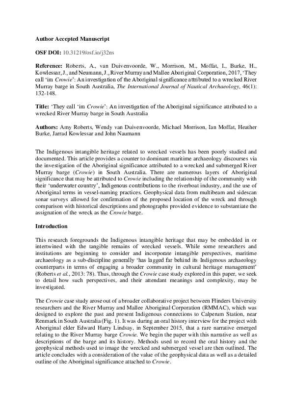 (PDF) ‘They call ’im Crowie ’: an investigation of the Aboriginal ...