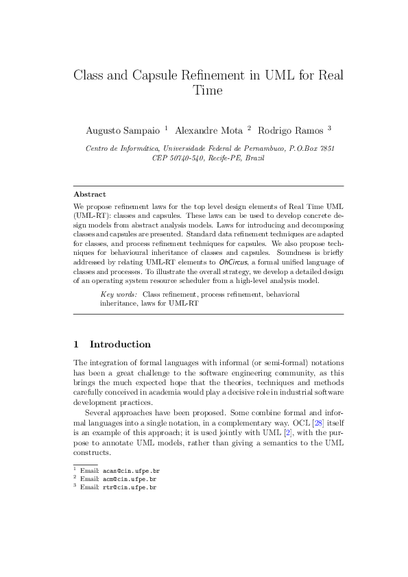 (PDF) Class and Capsule Refinement in UML for Real Time