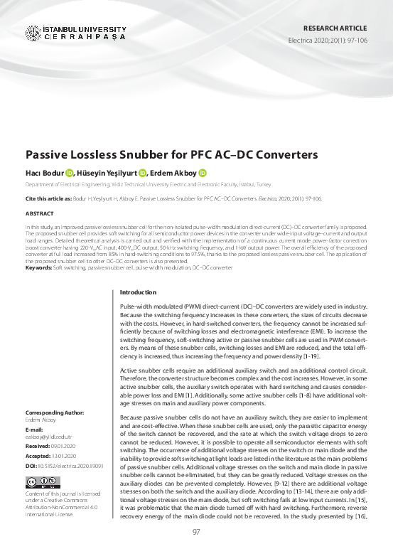 (PDF) Passive Lossless Snubber for PFC AC–DC Converters
