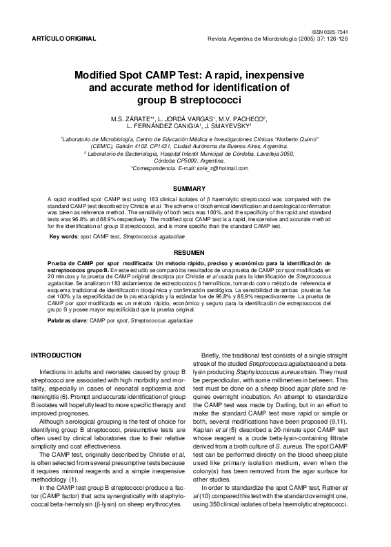(PDF) Modified Spot CAMP Test: A rapid, inexpensive and accurate method ...