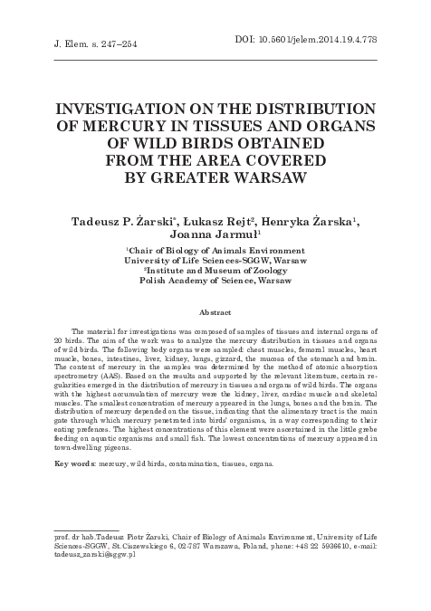 (PDF) Investigation on the distribution of mercury in tissues and ...