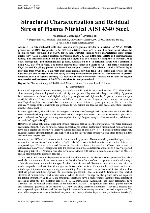(PDF) Structural surface characterization of ion nitrided AISI 4340 steel