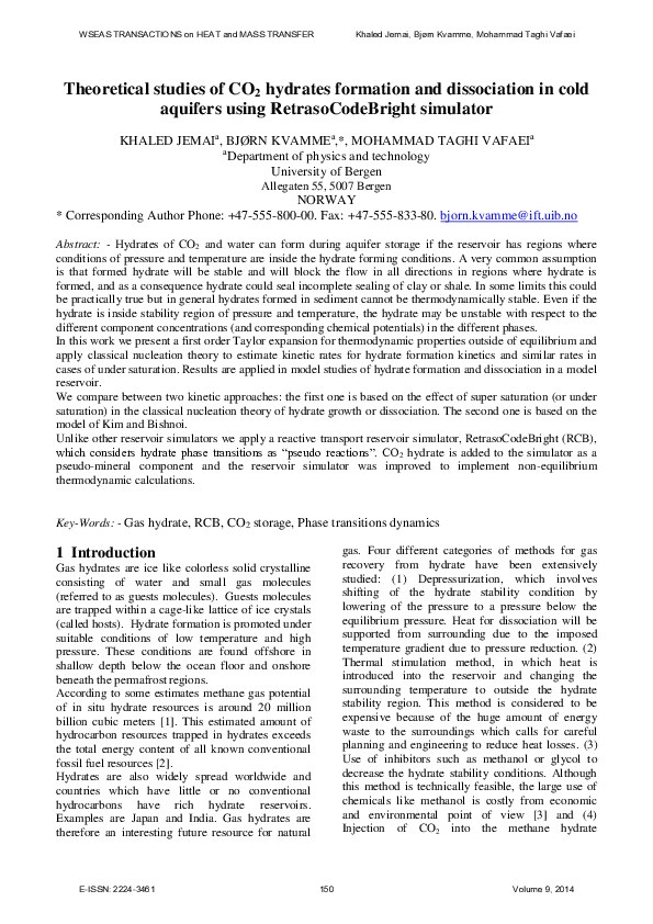(PDF) Theoretical studies of CO2 hydrates formation and dissociation in ...