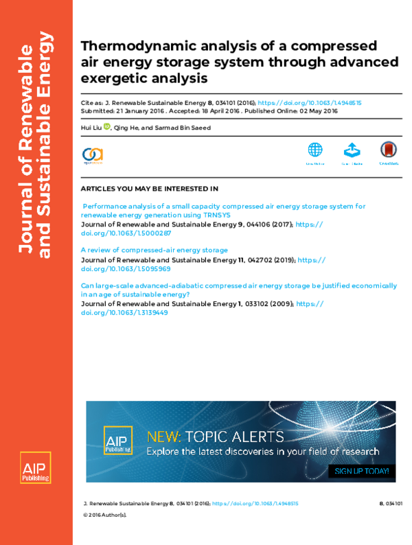 (PDF) Thermodynamic analysis of a compressed air energy storage system through advanced ...
