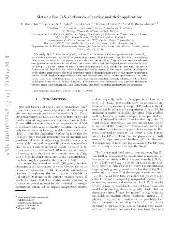 (PDF) Metric-affine f(R,T) theories of gravity and their applications