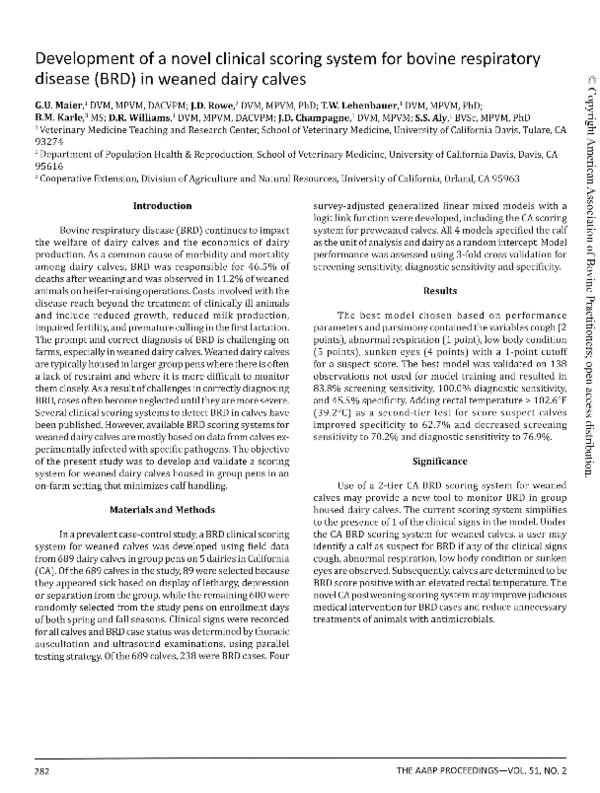 (PDF) Development of a novel clinical scoring system for bovine ...
