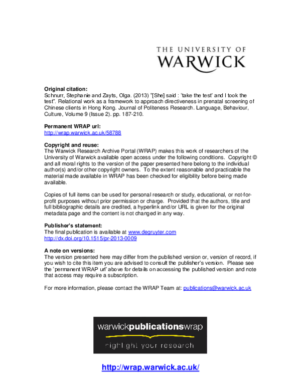 (PDF) “[She] said: ‘take the test’ and I took the test”. Relational ...