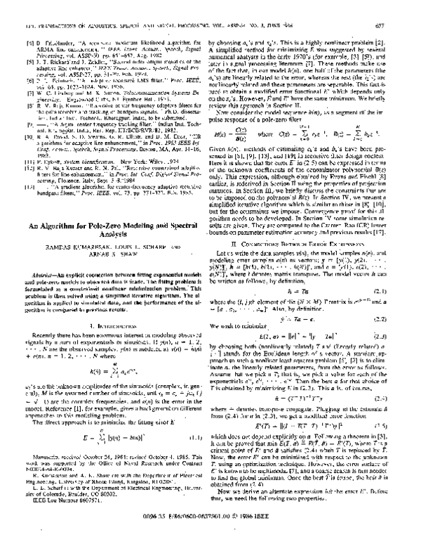 Pdf An Algorithm For Pole Zero Modeling And Spectral Analysis