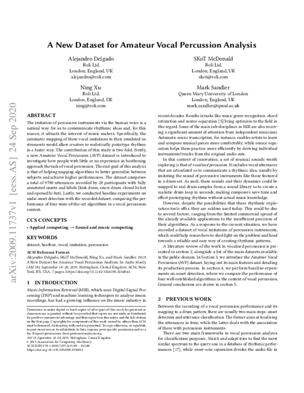 (PDF) A New Dataset for Amateur Vocal Percussion Analysis