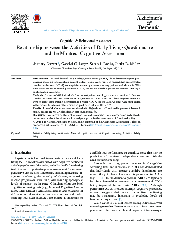 (PDF) Relationship between the Activities of Daily Living Questionnaire ...
