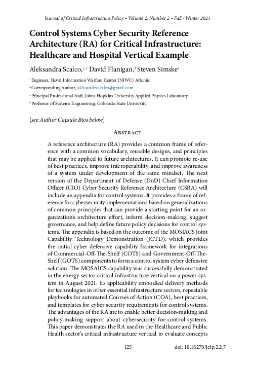 (PDF) Control Systems Cyber Security Reference Architecture (RA) for Critical Infrastructure ...