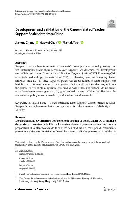 (PDF) Development and validation of the Career-related Teacher Support Scale: data from China