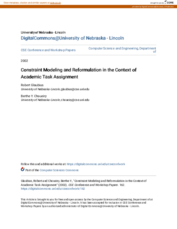 (PDF) Constraint Modeling and Reformulation in the Context of Academic Task Assignment | Berthe ...