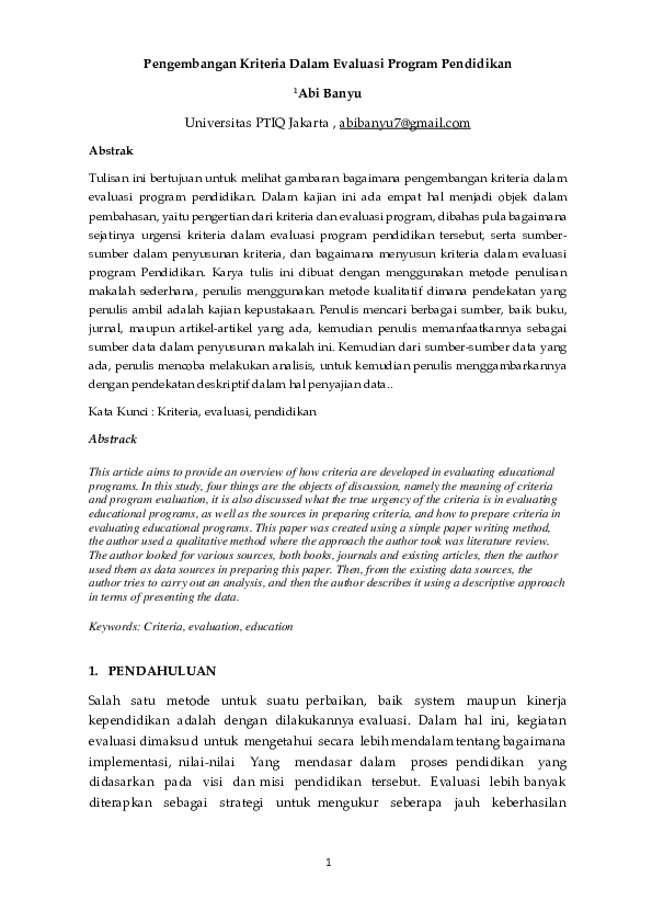 (PDF) Pengembangan Kriteria Dalam Evaluasi Program Pendidikan
