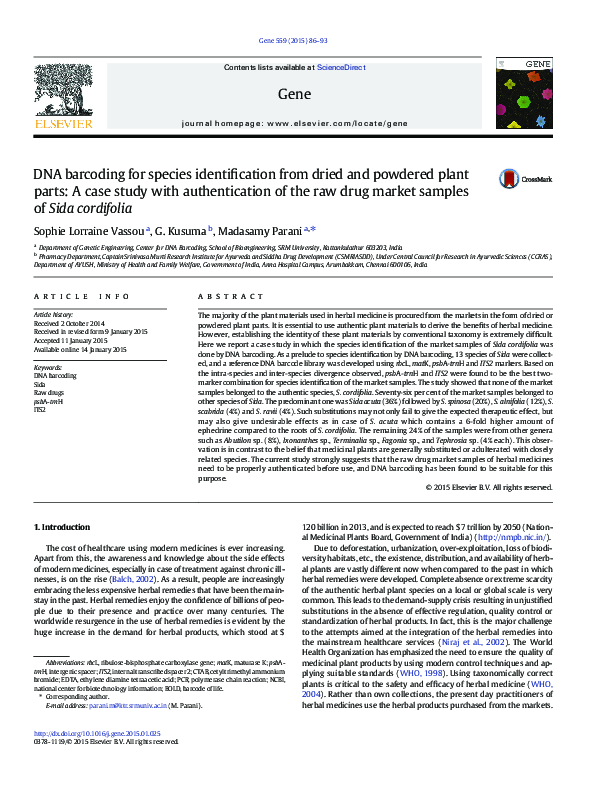 (PDF) DNA barcoding for species identification from dried and powdered ...