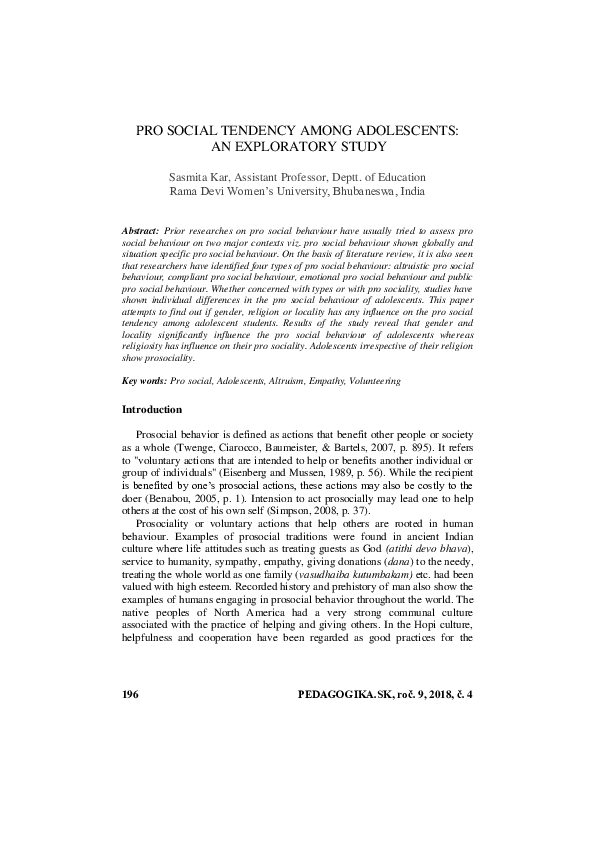 (PDF) Pro Social Tendency Among Adolescents: An Exploratory Study ...
