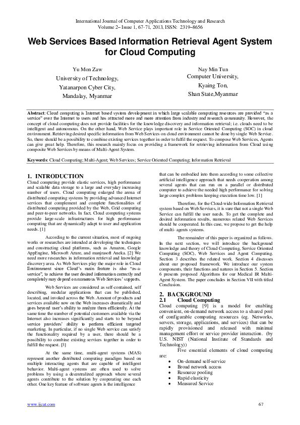 Pdf Web Services Based Information Retrieval Agent System For Cloud Computing Yu Mon Zaw