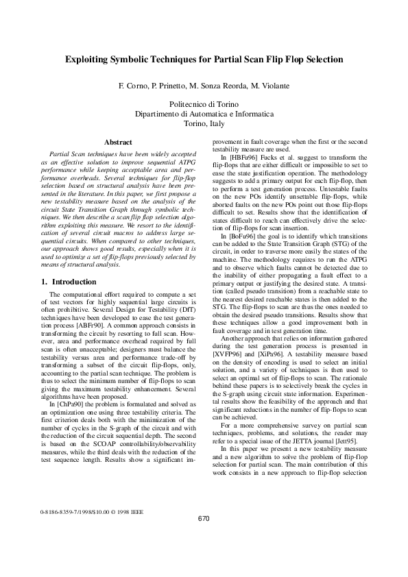 Pdf Exploiting Symbolic Techniques For Partial Scan Flip Flop Selection 8996