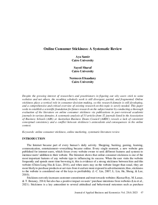 (PDF) Online Consumer Stickiness: A Systematic Review