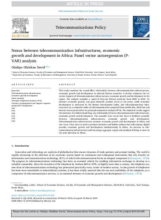 (PDF) Nexus between telecommunication infrastructures, economic growth ...