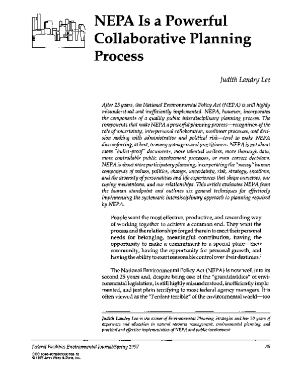 (PDF) NEPA is a powerful collaborative planning process