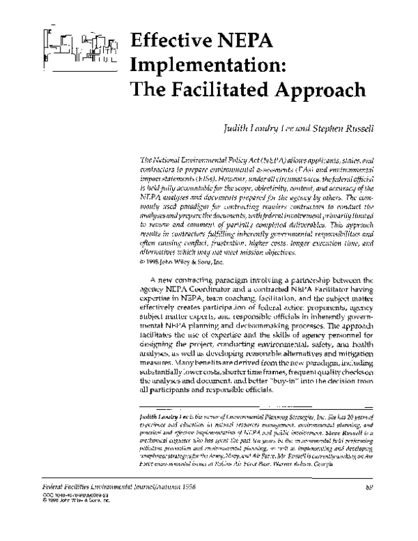 (PDF) Streamlining NEPA Through a Facilitated Approach