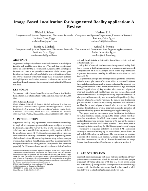 (PDF) Image-Based Localization for Augmented Reality application: A Review