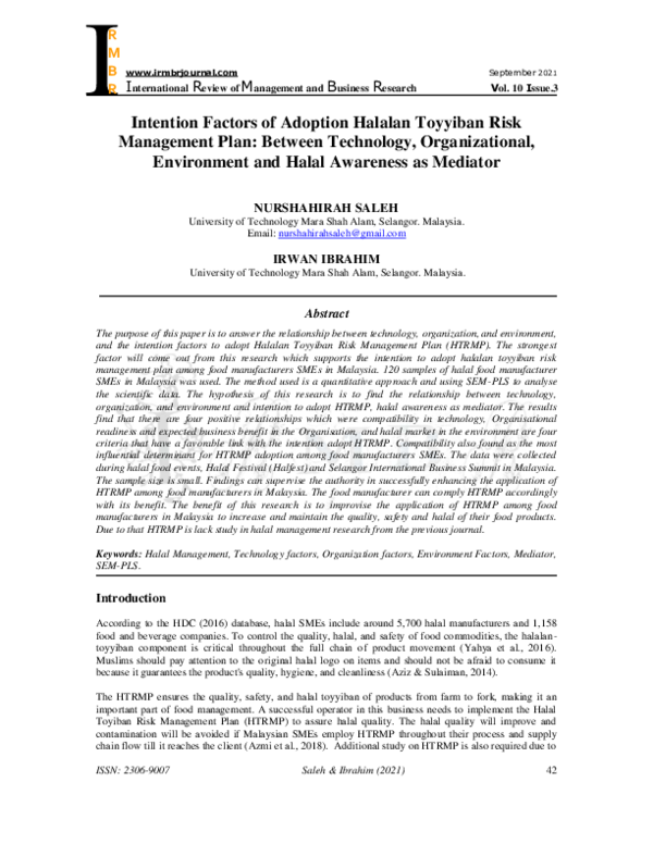(PDF) Intention Factors of Adoption Halalan Toyyiban Risk Management ...