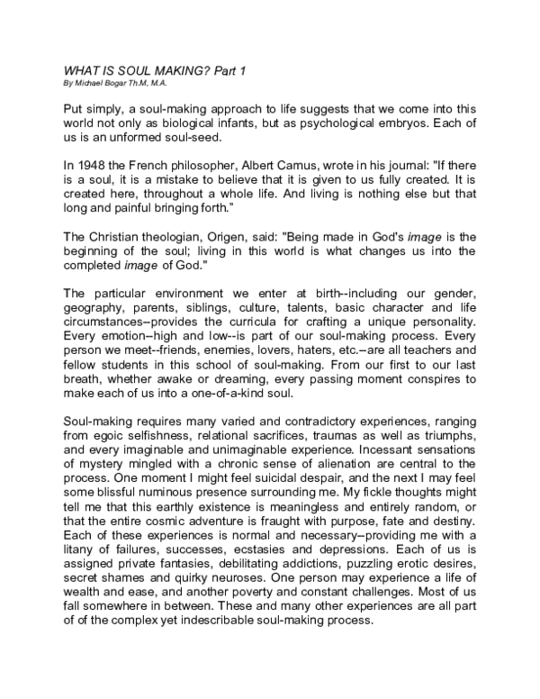 (DOC) WHAT IS SOUL MAKING? Part 1