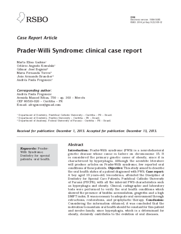 (PDF) Prader-Willi Syndrome: clinical case report