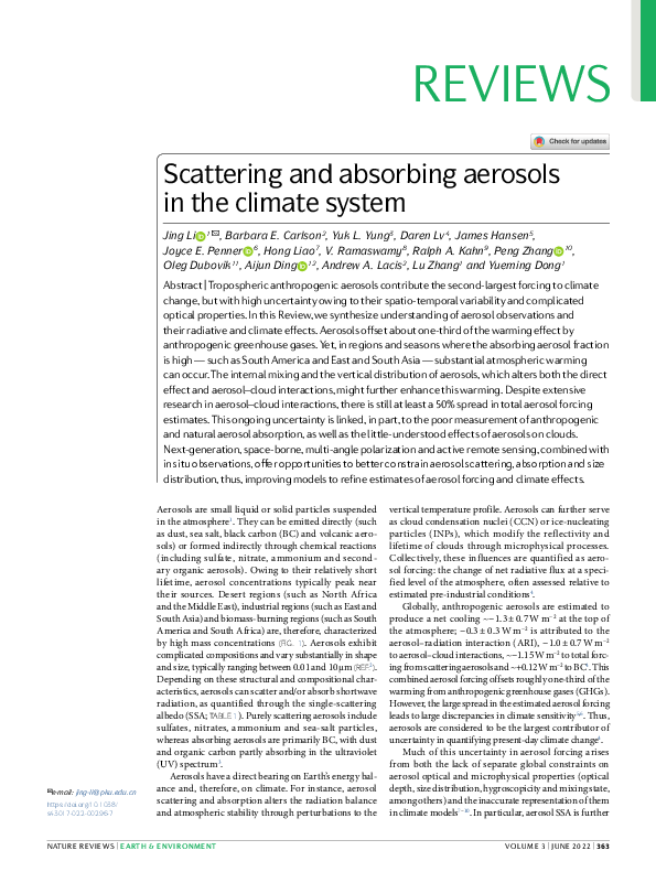 (PDF) Scattering and absorbing aerosols in the climate system