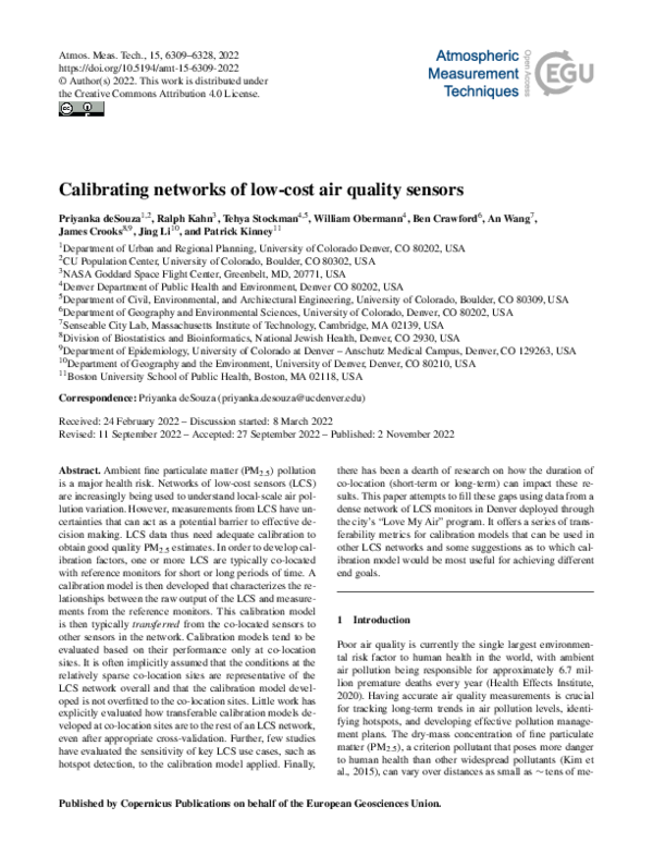 (PDF) Calibrating Networks of Low-Cost Air Quality Sensors