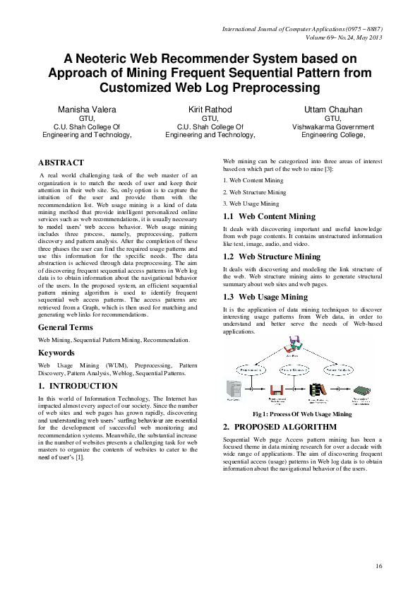 Pdf An Efficient Web Recommender System Based On Approach Of Mining Frequent Sequential