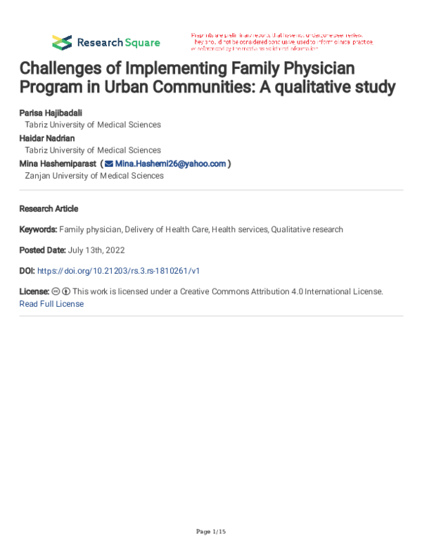 (PDF) Challenges of Implementing Family Physician Program in Urban ...