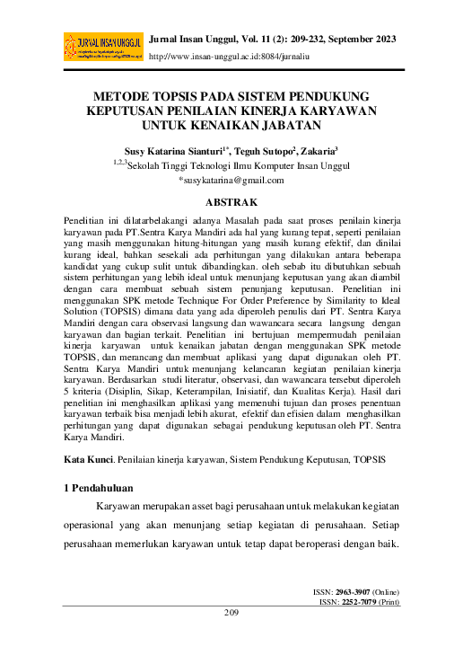 (PDF) Metode Topsis Pada Sistem Pendukung Keputusan Penilaian Kinerja Karyawan Untuk Kenaikan ...