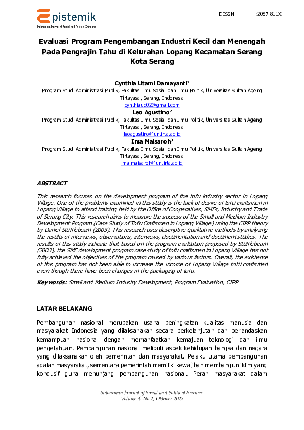 (PDF) Evaluasi Program Pengembangan Industri Kecil dan Menengah Pada ...