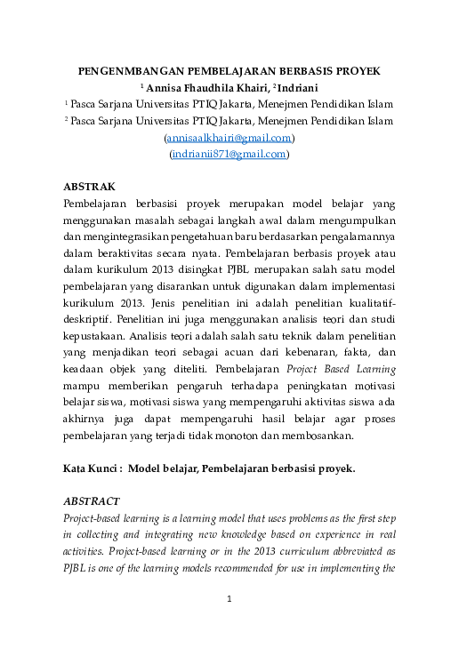 (PDF) Pembelajaran Berbasis Proyek