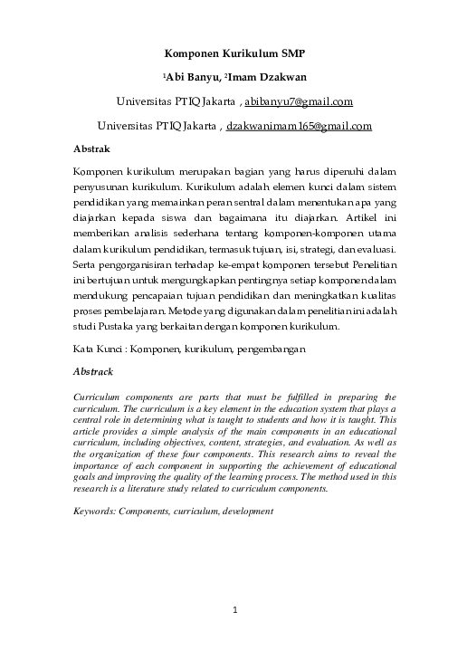 (PDF) Komponen Kurikulum SMP