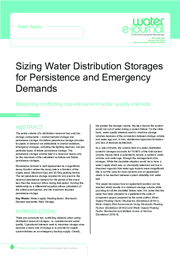 (PDF) Sizing Water Distribution Storages for Persistence and Emergency ...