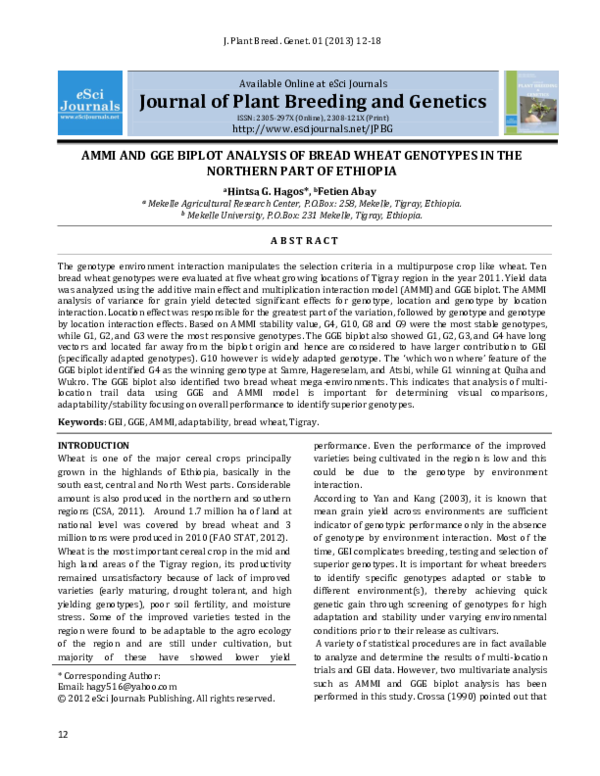 (PDF) Journal of Plant Breeding and Genetics AMMI AND GGE BIPLOT ...