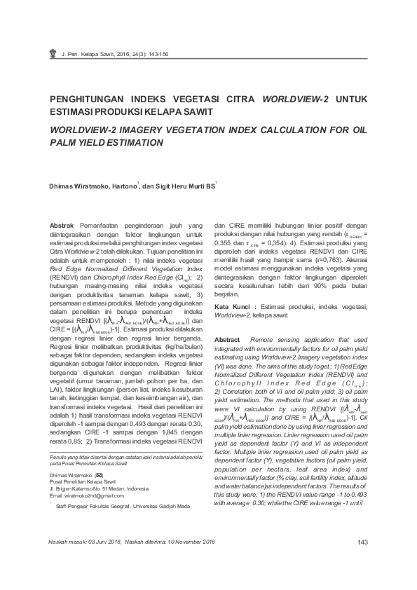 (PDF) WORLDVIEW-2 Imagery Vegetation Index Calculation for Oil Palm Yield Estimation