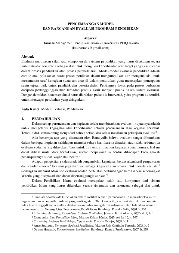 (PDF) PENGEMBANGAN MODEL DAN RANCANGAN EVALUASI PROGRAM PENDIDIKAN